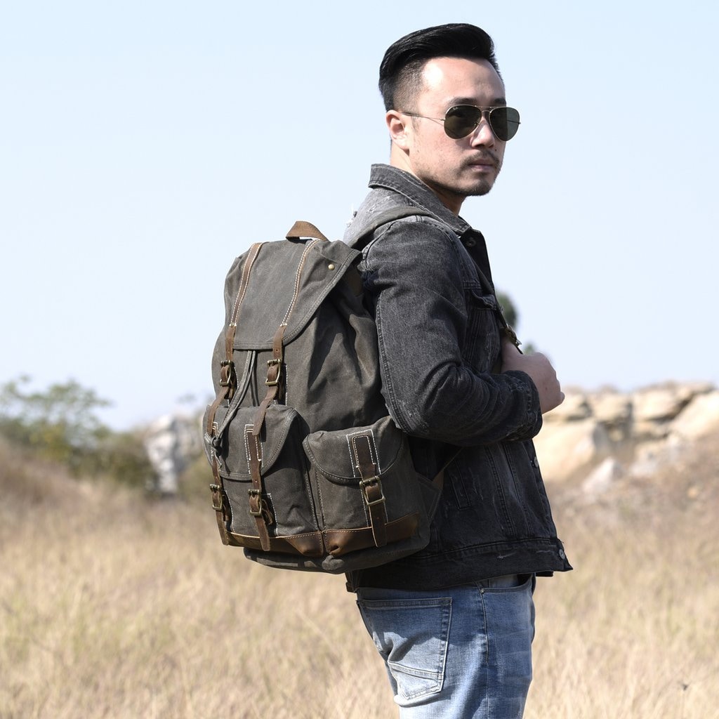 Waxed Canvas Backpack Large Travel Backpack Canvas School Rucksack ...