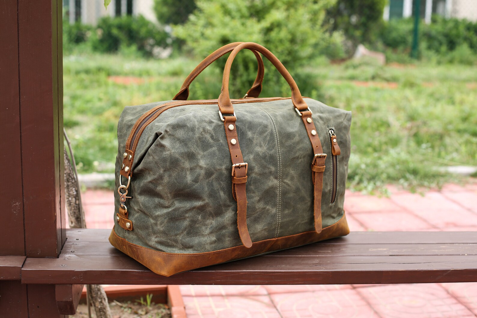 Personalized Mens Travel Bag Set Groomsmen Gift Canvas and Leather ...