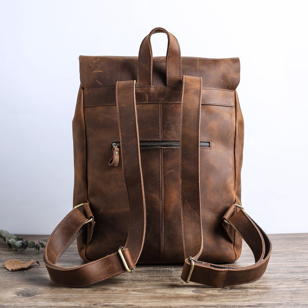 Handmade Full Grain Leather School Backpack Travel Backpack Laptop ...