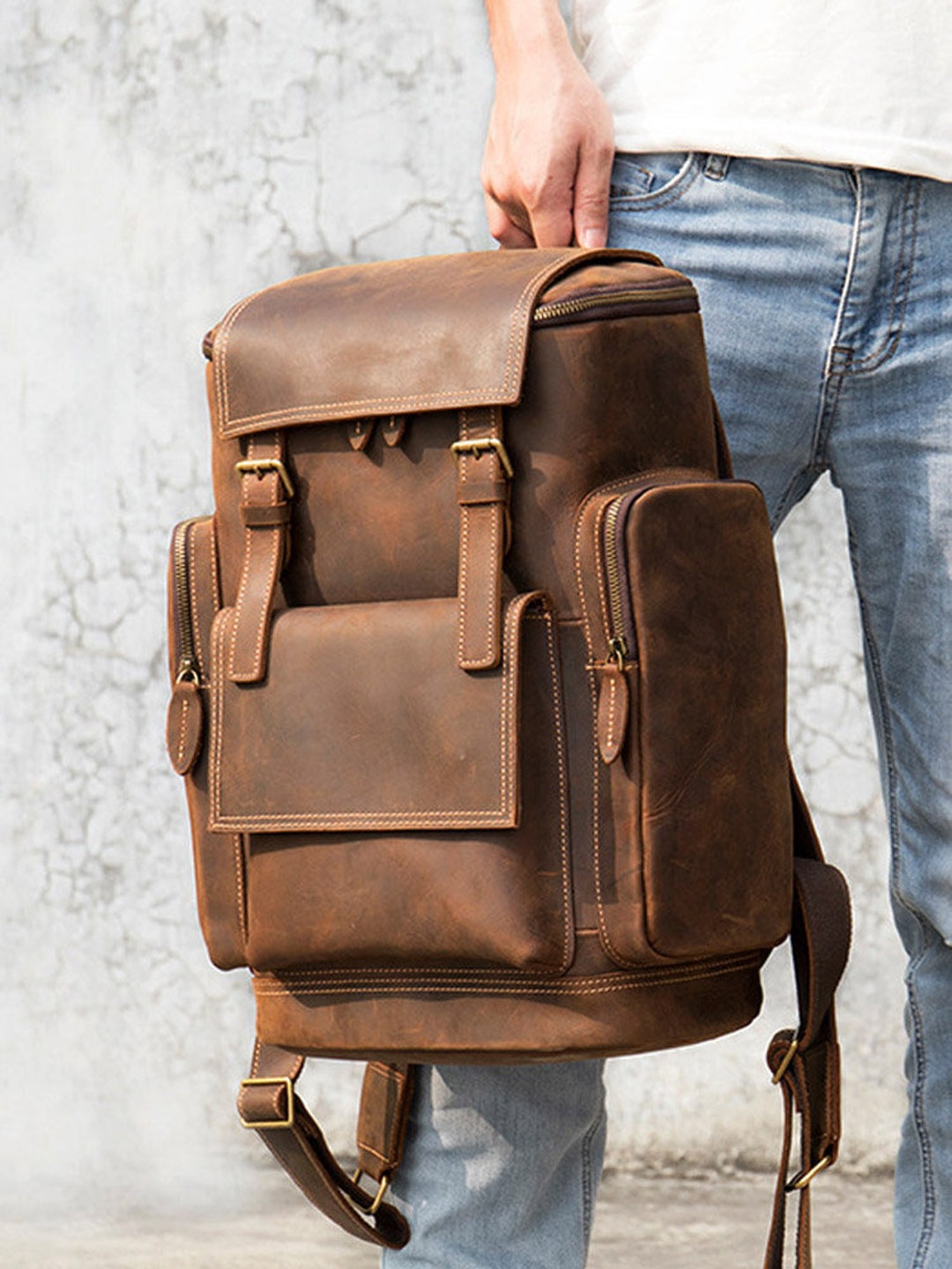 Personalized Leather Backpack, Full Grain Leather Backpack, Large ...