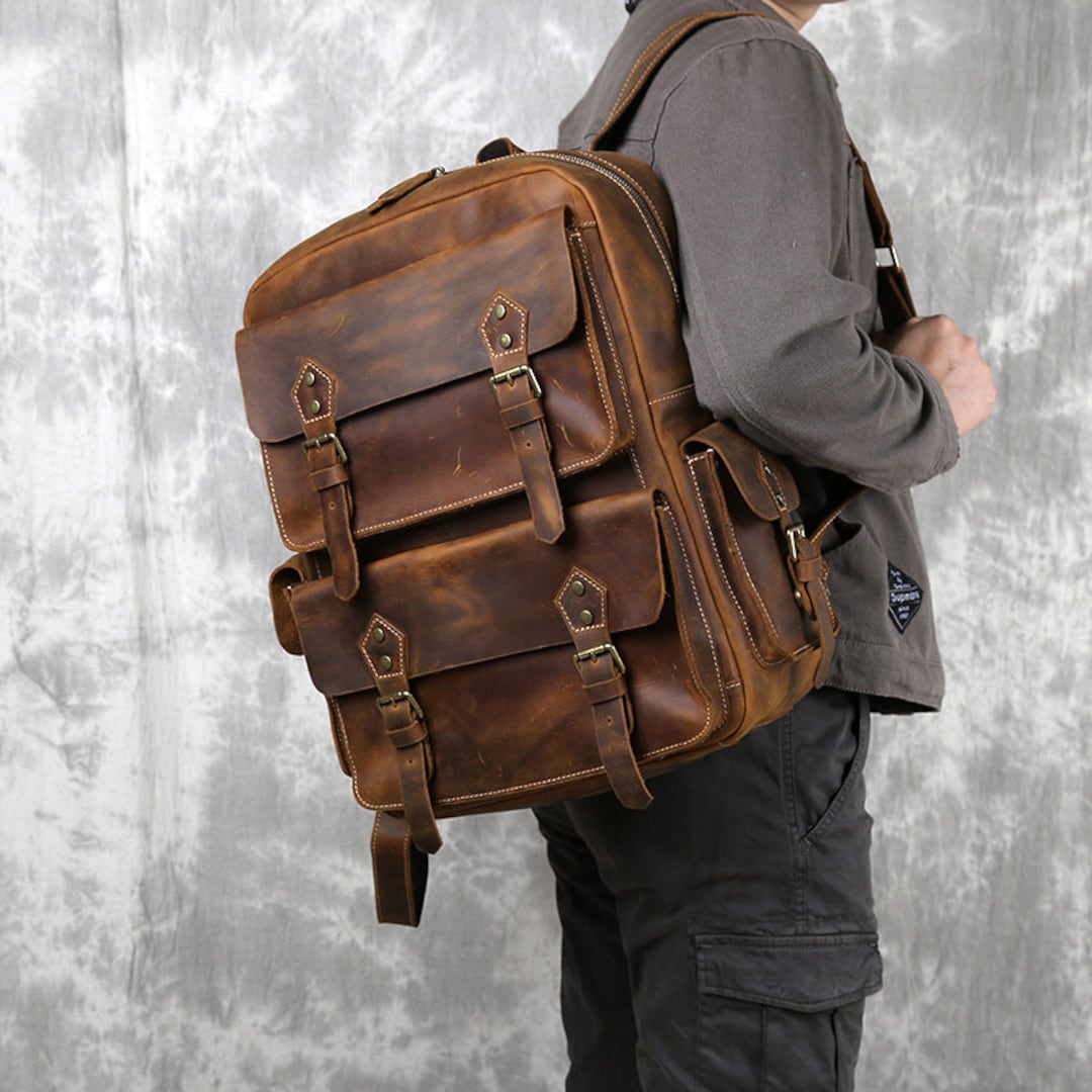 Personalized Leather Backpack Men, Leather Rucksack, Travel Backpack ...