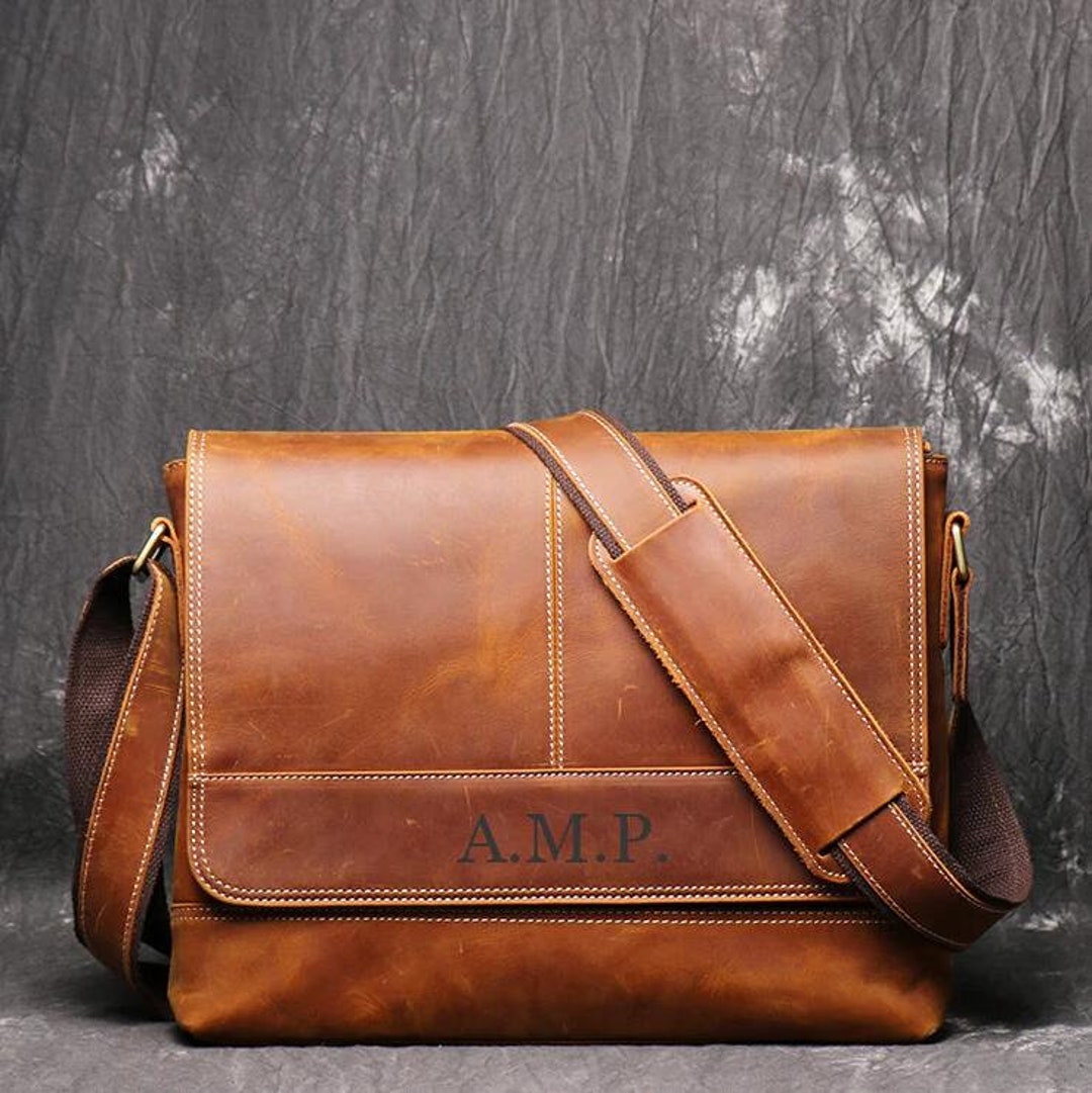 Mens Leather Messenger Bag, Personalized Leather Bag for Man, Custom ...