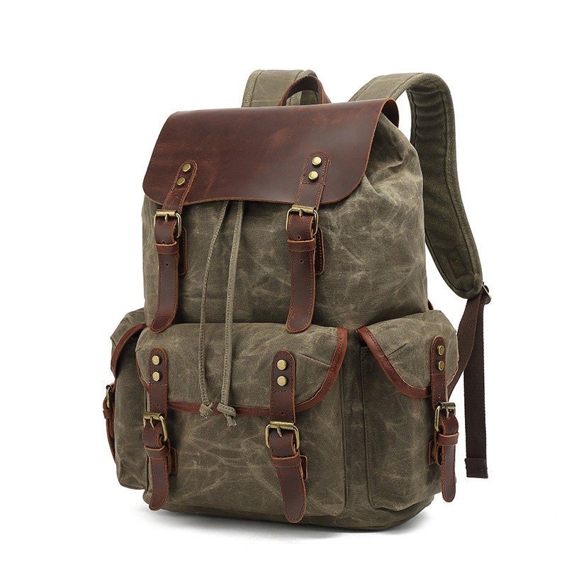 Unisex Travel Backpack Waxed Canvas Outdoor Backpack Laptop Backpack ...