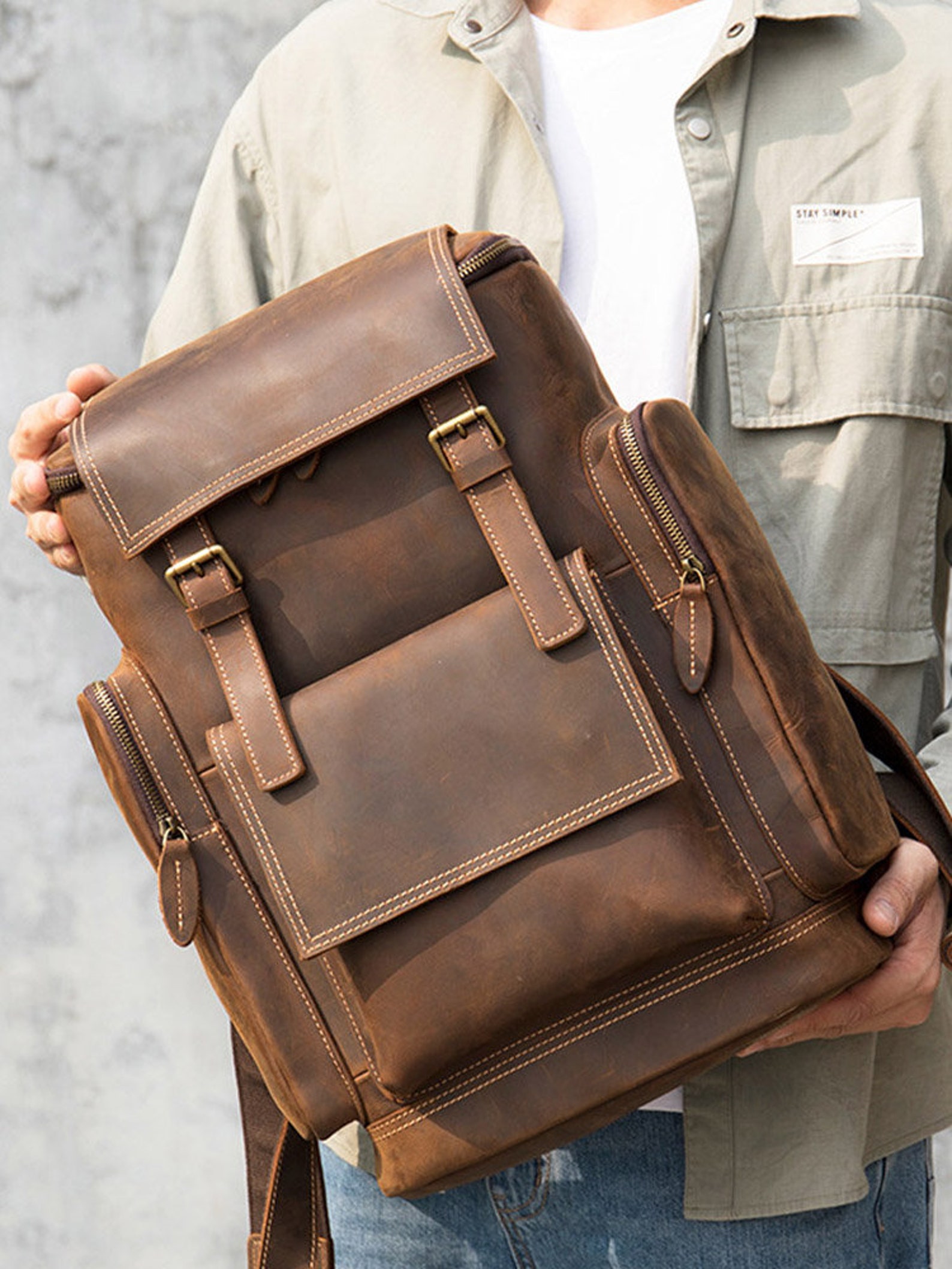 Personalized Leather Backpack, Full Grain Leather Backpack, Large ...