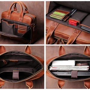 Personalized Leather Laptop Bag, Leather Work Bag With Compartments ...