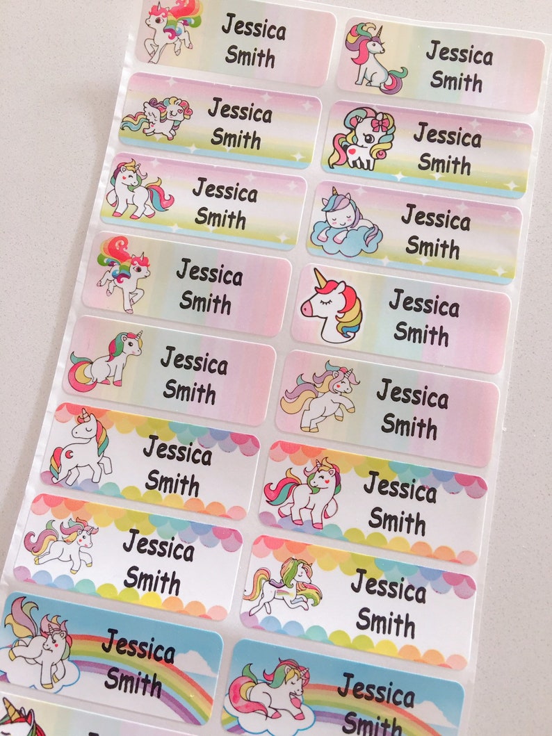 Unicorn Personalise Sticker Name Label Waterproof Unicorn | Etsy
