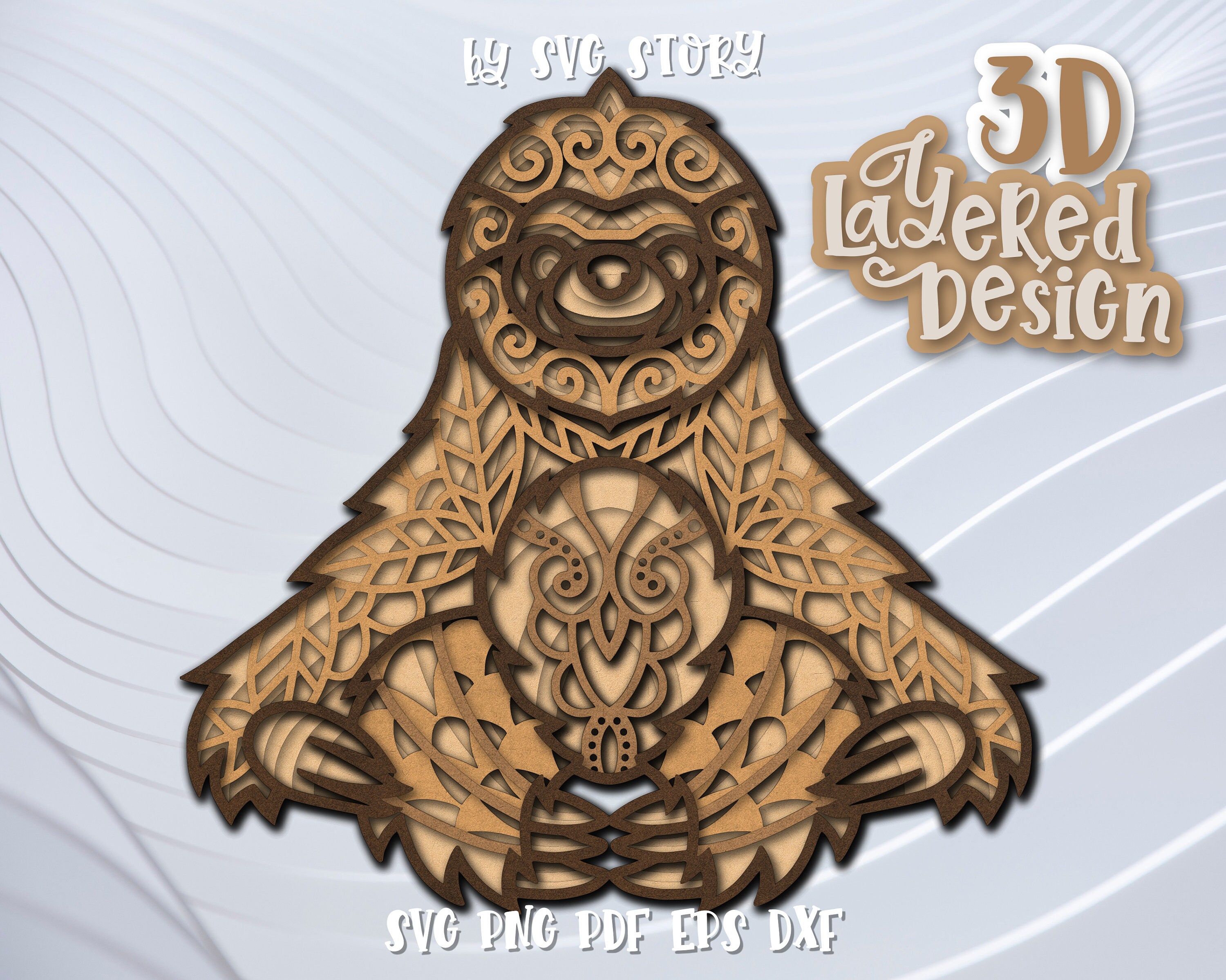 Digital Drawing & Illustration sloth multilayer 3D SVG/ sloth 3D ...