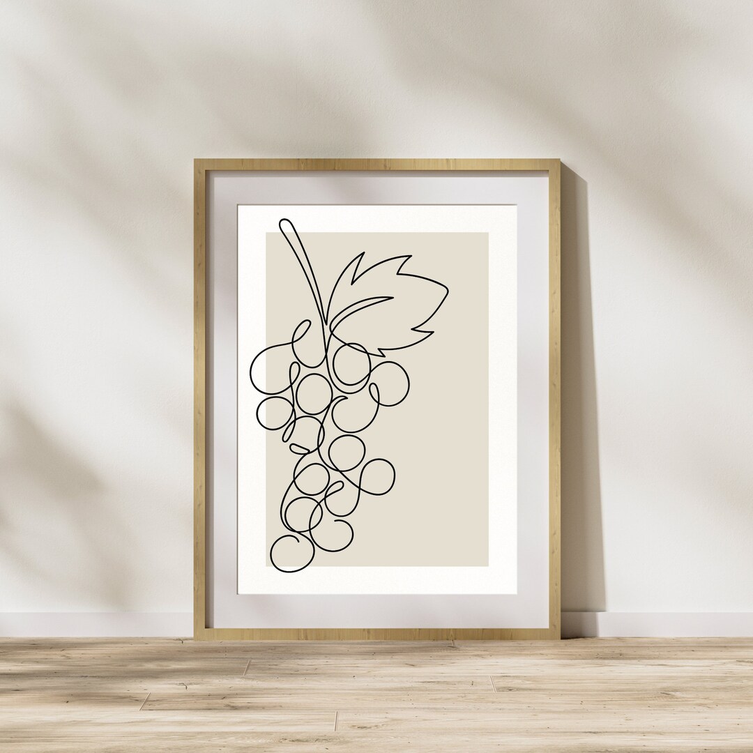 Grapes Line Drawing Print Digital Download Printable Art Modern Kitchen ...