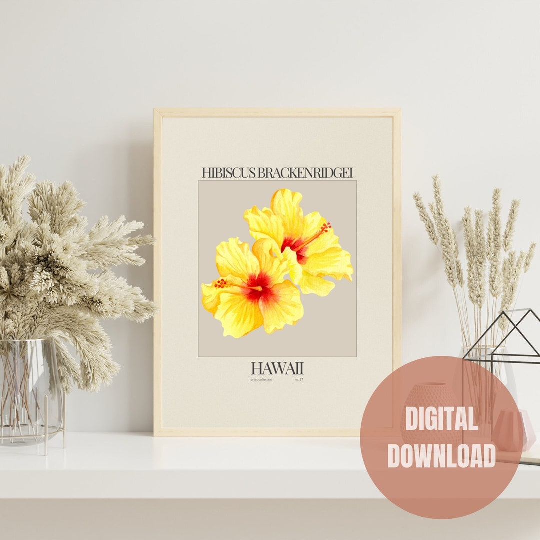 Hawaii State Flower Digital Print, Hawaii Pua Aloalo Poster, Neutral ...