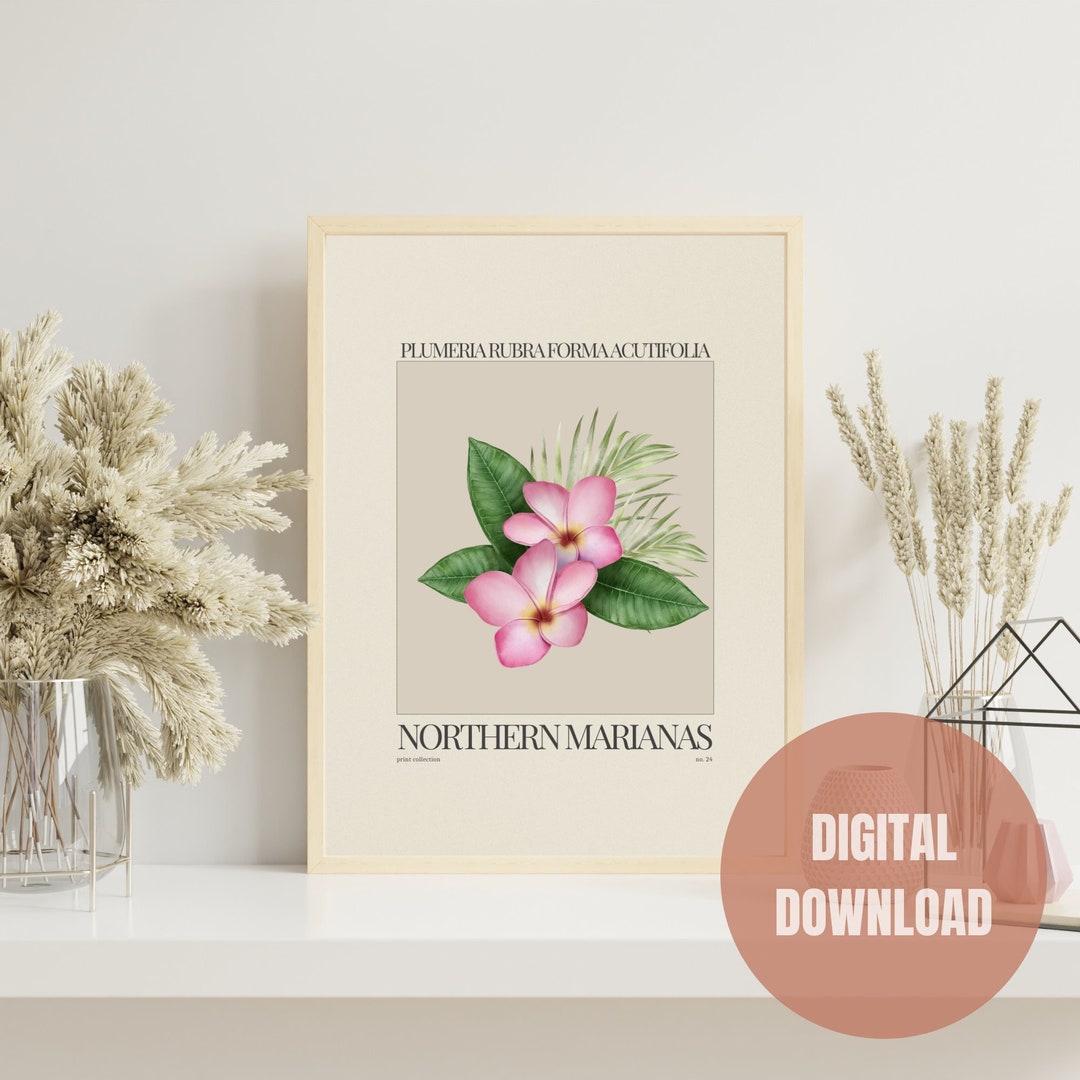 Northern Marianas State Flower Digital Print, Plumeria Poster, Neutral ...
