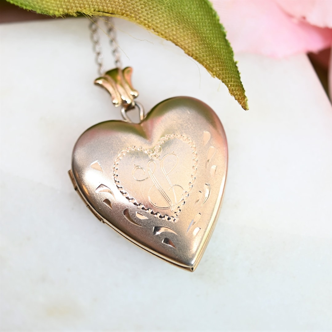 Vintage "v" Initial Heart Locket | Engraved V Monogram | 12k Gold ...