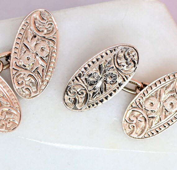 Antique Edwardian cuff links 1901 9ct gold fully hall… - Gem