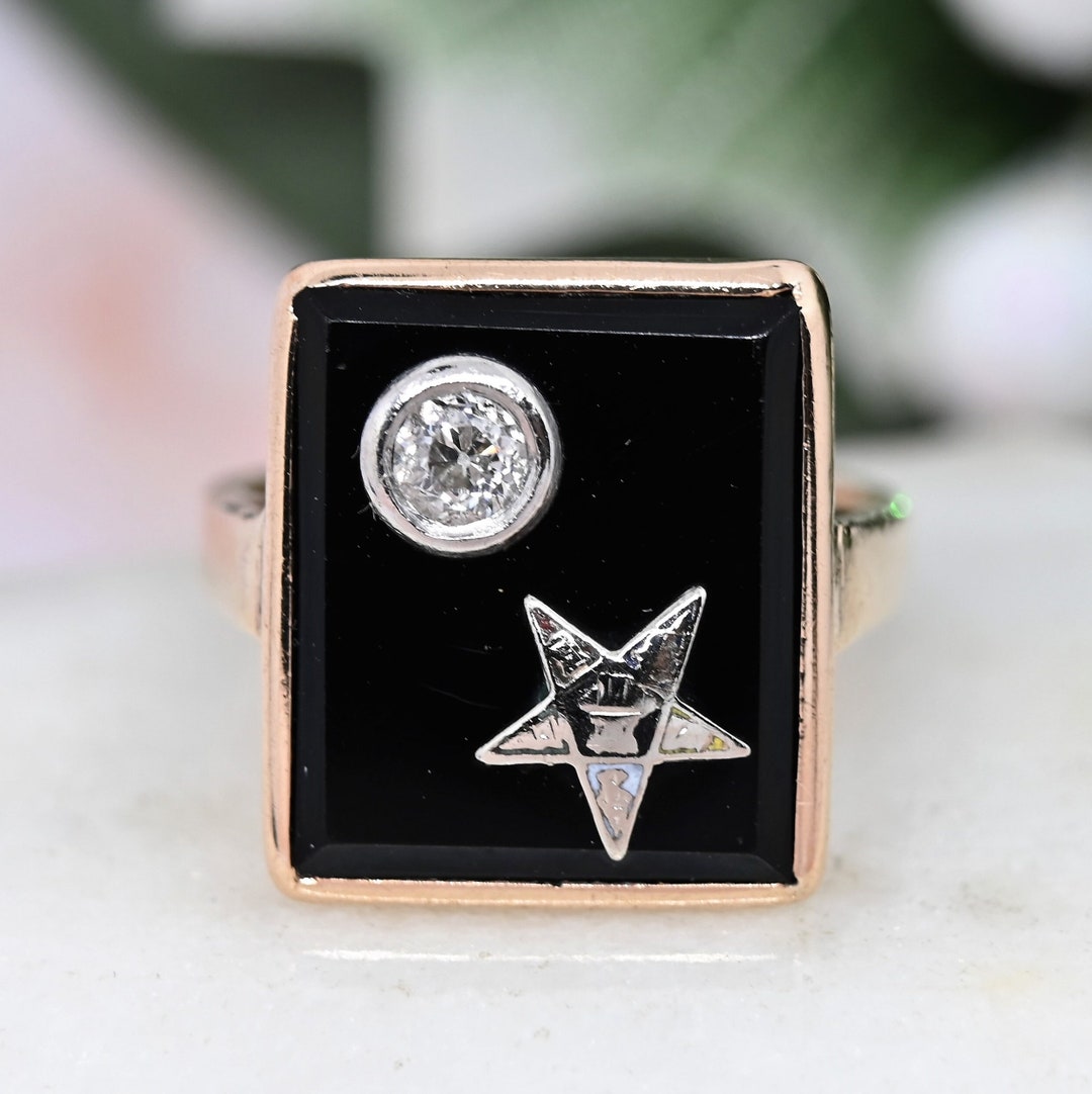 Antique Eastern Star Onyx Signet Ring 14k Gold Old European - Etsy