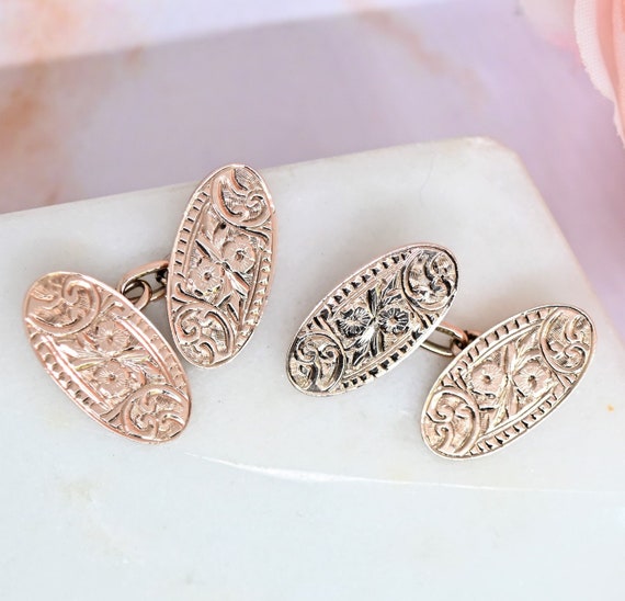 Antique Edwardian cuff links 1901 9ct gold fully hall… - Gem