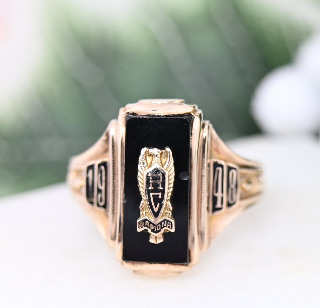 1948 Class Ring Black Onyx and 10k Gold Ramona RC Engraved BAD Inside ...