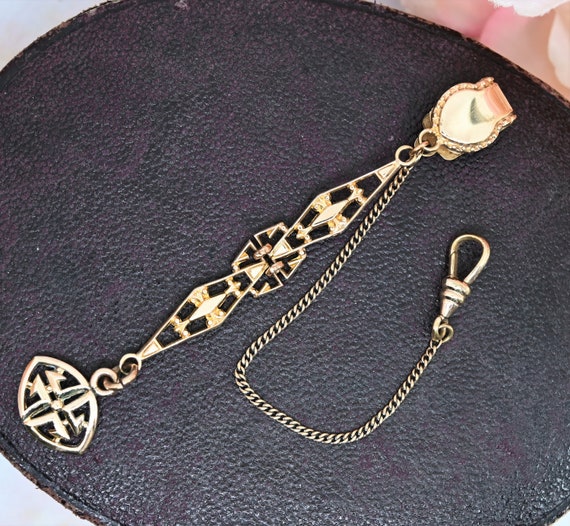 Victorian era vest chain with fob, dog clip, and safe… - Gem