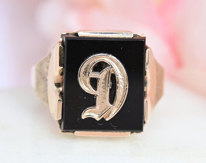 Vintage Signet Ring Letter D 10k Gold Black Onyx Men's Ring Size 9 Fine ...