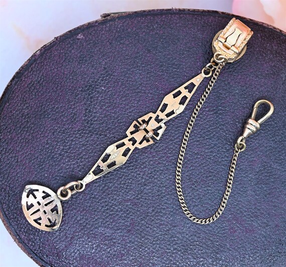 Victorian era vest chain with fob, dog clip, and safe… - Gem