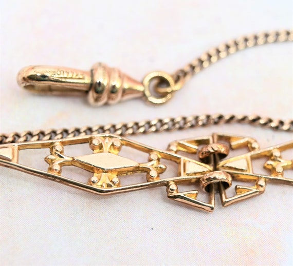 Victorian era vest chain with fob, dog clip, and safe… - Gem