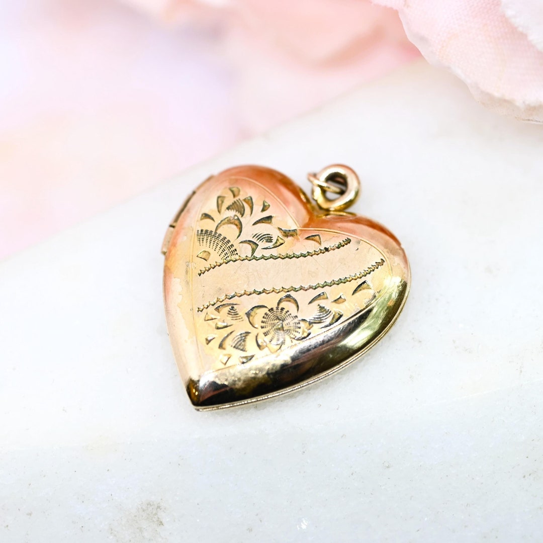 Antique 12k GF Heart Locket S.O. Bigney Yellow Gold Filled Photo Locket ...