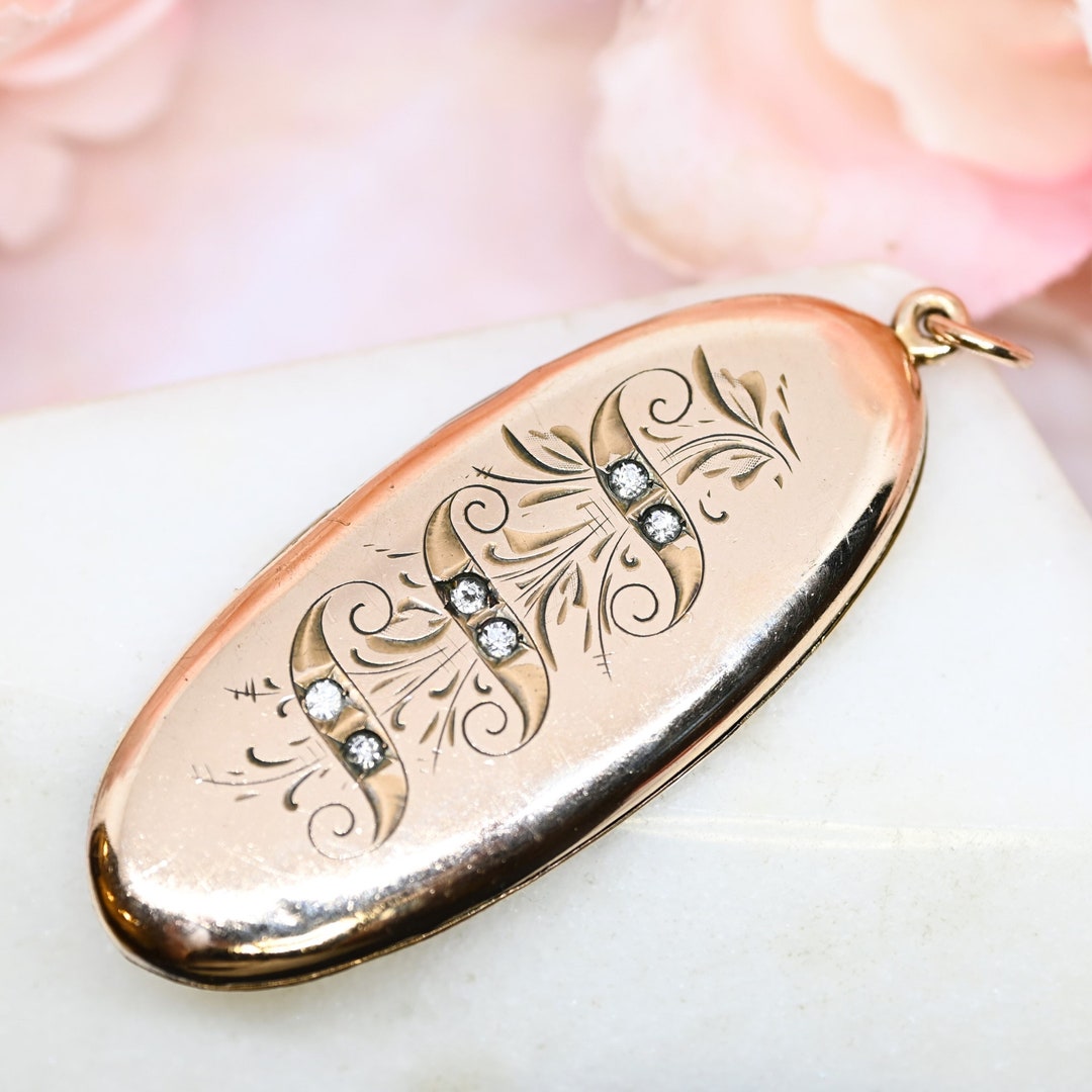Large Edwardian Locket SEE INSIDE! Gold Filled Paste Stones 1900s Photo ...