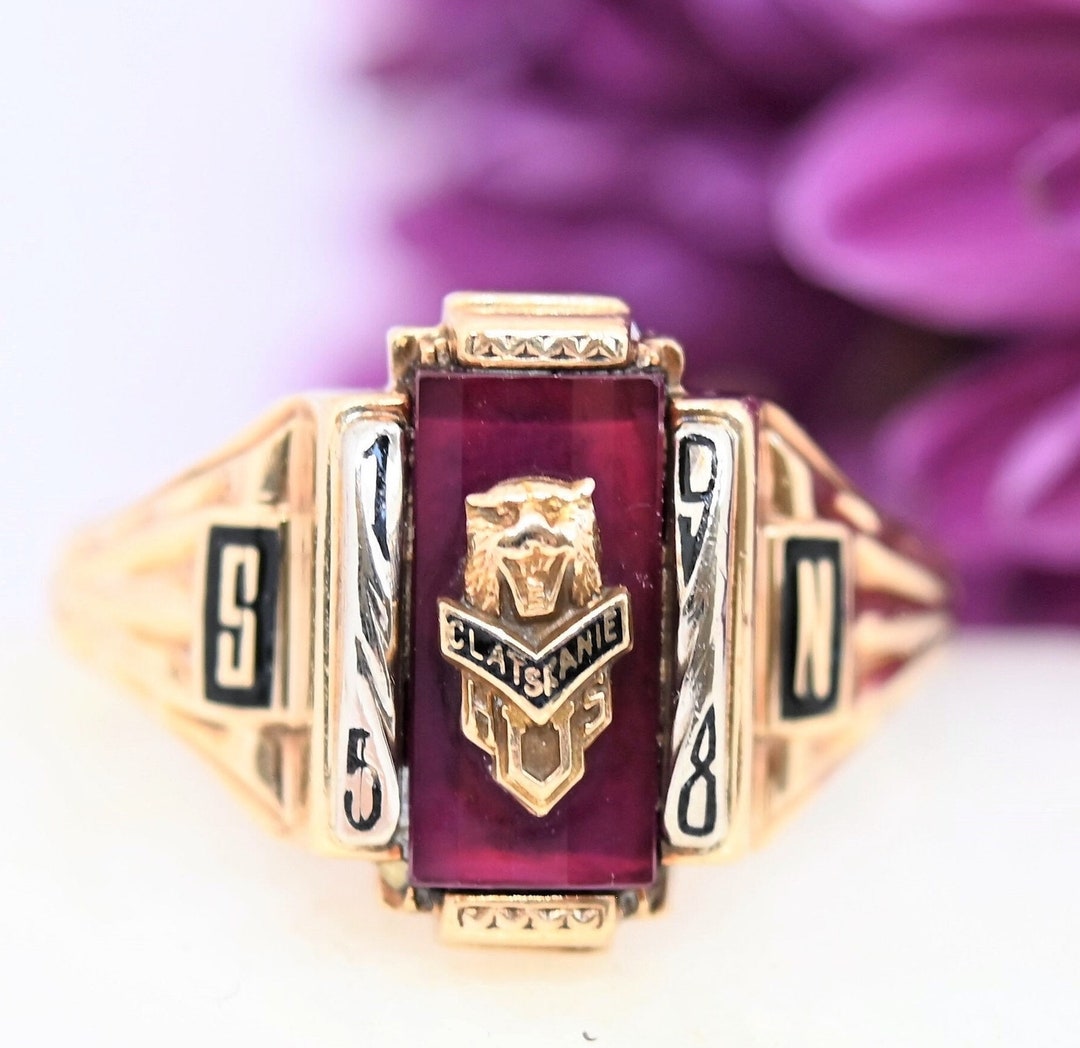 Vintage Class Ring 1958 Synthetic Ruby s N Initials Size 7.5 / O.5 ...
