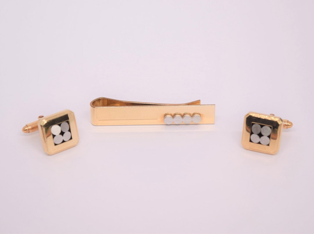 Vintage 14k Gold Overlay Cufflink Set by Kreisler Tie Bar Set Two Tone ...