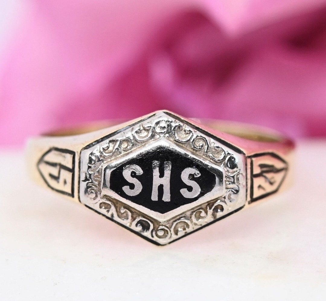 Art Deco Signet Ring 1927 "shs" 10k Gold Class Ring Size 7.25 / O Two ...