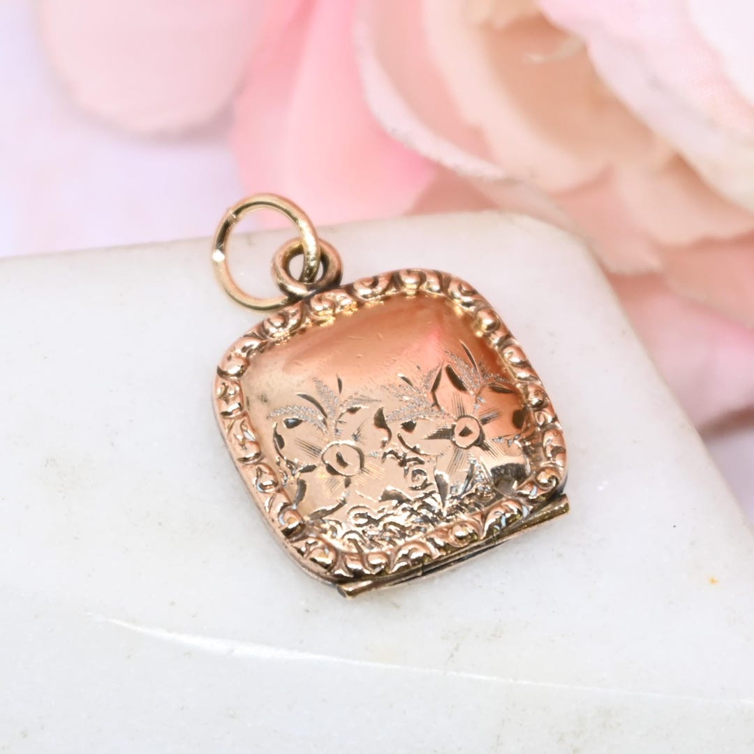 Victorian Locket Fob RTS Monogram Square Pendant Rose Gold Filled Two ...