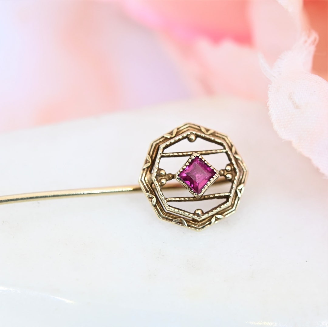 Antique 14k Gold Stick Pin With Ruby Stick Straight Hat Pin Bezel Set ...