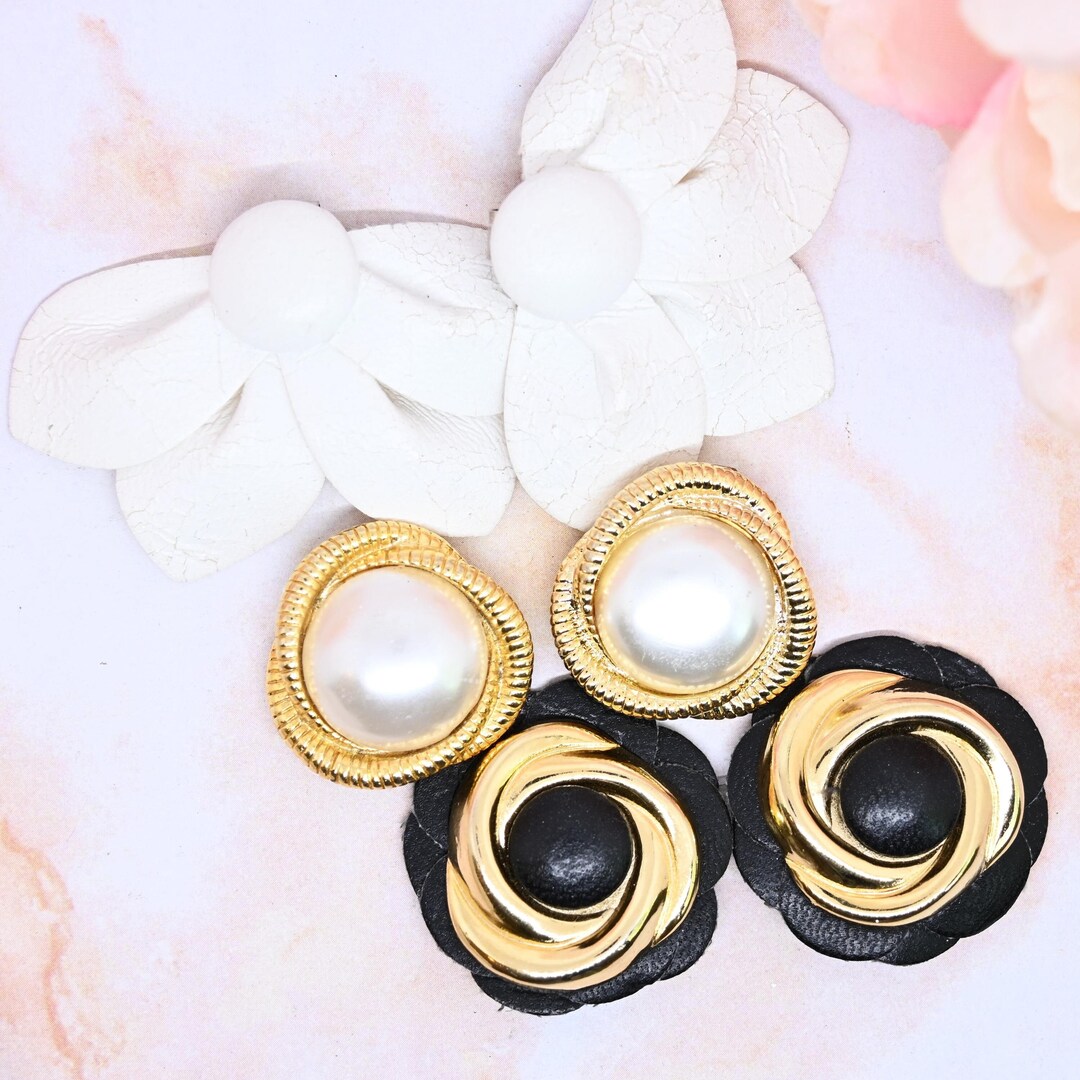 Vintage Shoe Clips White Pearl White Black Gold Shoe Clip Lot Leather ...