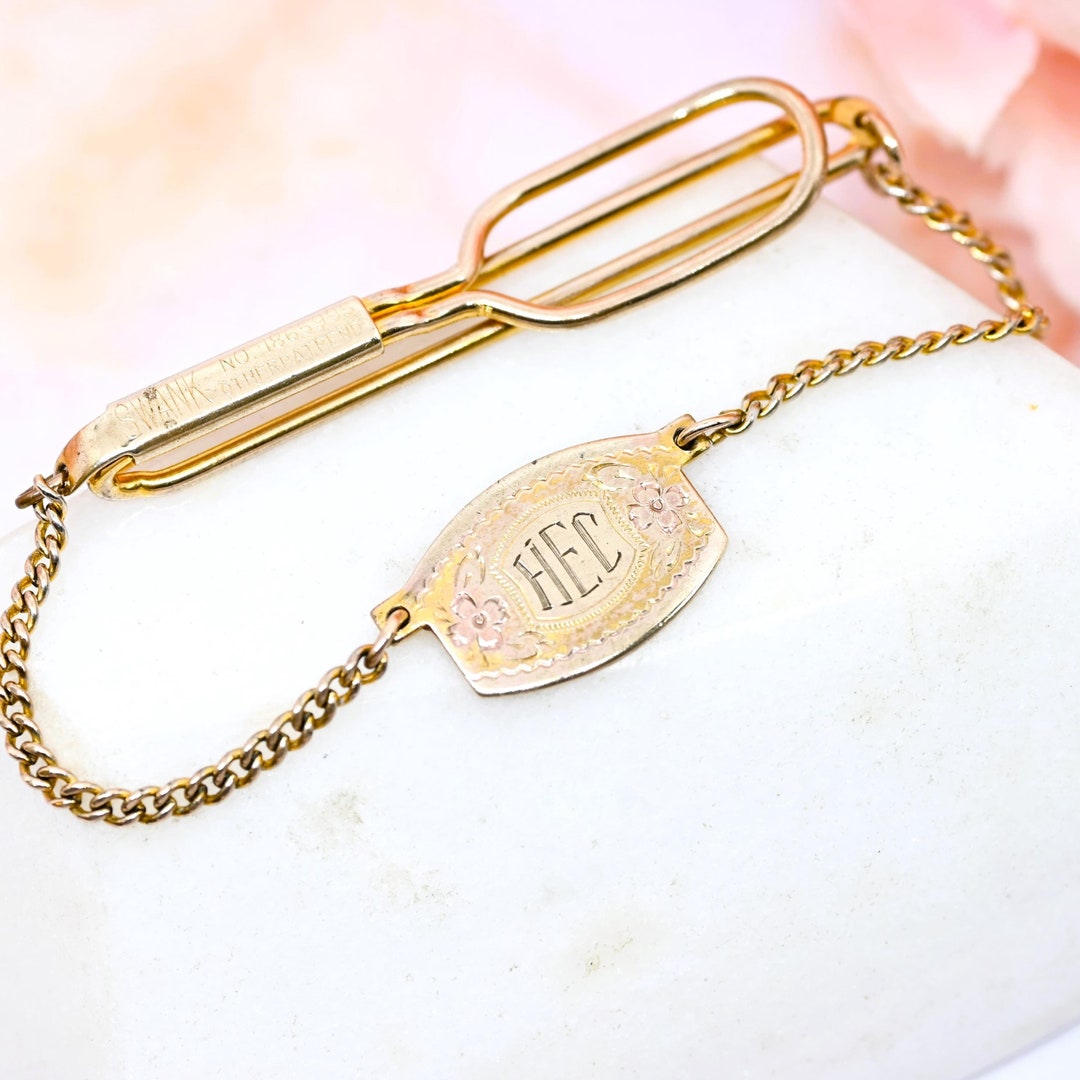 Vintage HEC Monogram Tie Bar With Chain by SWANK Gold Tone Initials ...