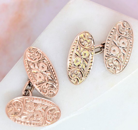 Antique Edwardian cuff links 1901 9ct gold fully hall… - Gem