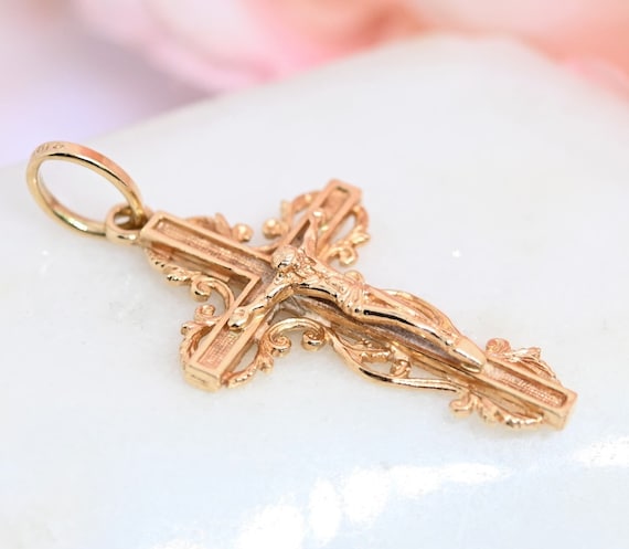 Ornate 14k gold cross pendant Made in Italy crucifix … - Gem