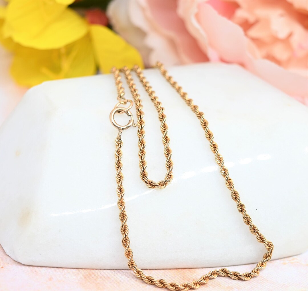 Vintage 14k Gold Filled Rope Chain 16 Necklace 2mm Yellow Gold Chain GF ...
