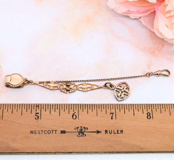 Victorian era vest chain with fob, dog clip, and safe… - Gem