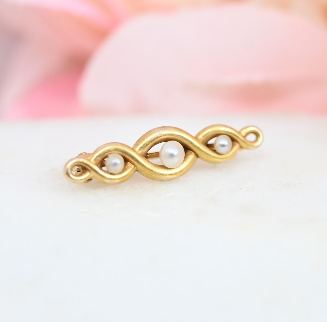 14k Gold Pearl Bar Pin C1900 Aesthetic Period Brooch Gold Lace Pin ...