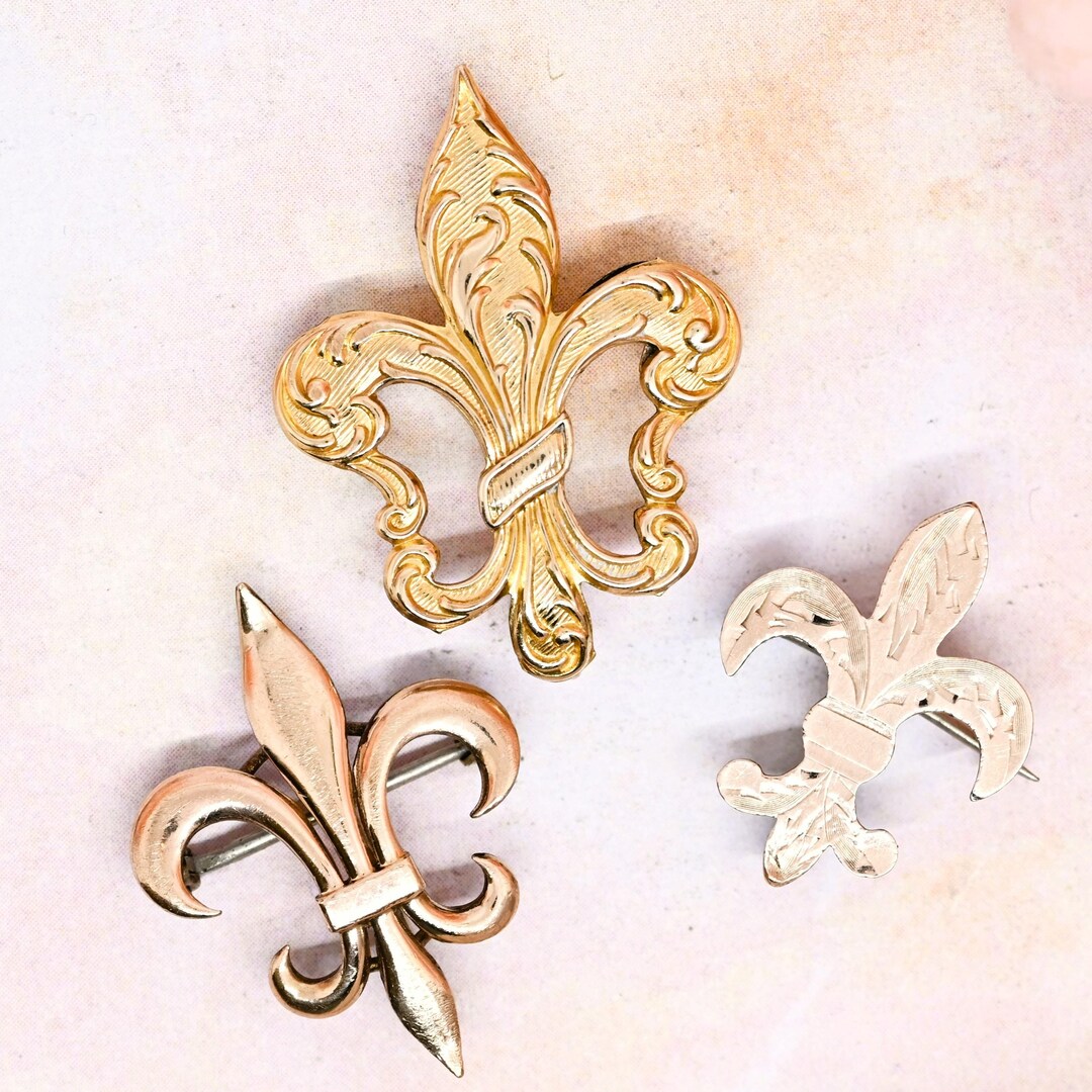 Antique Fleur De Lis Watch Pins Yellow and Rose Gold Filled Brooch ...