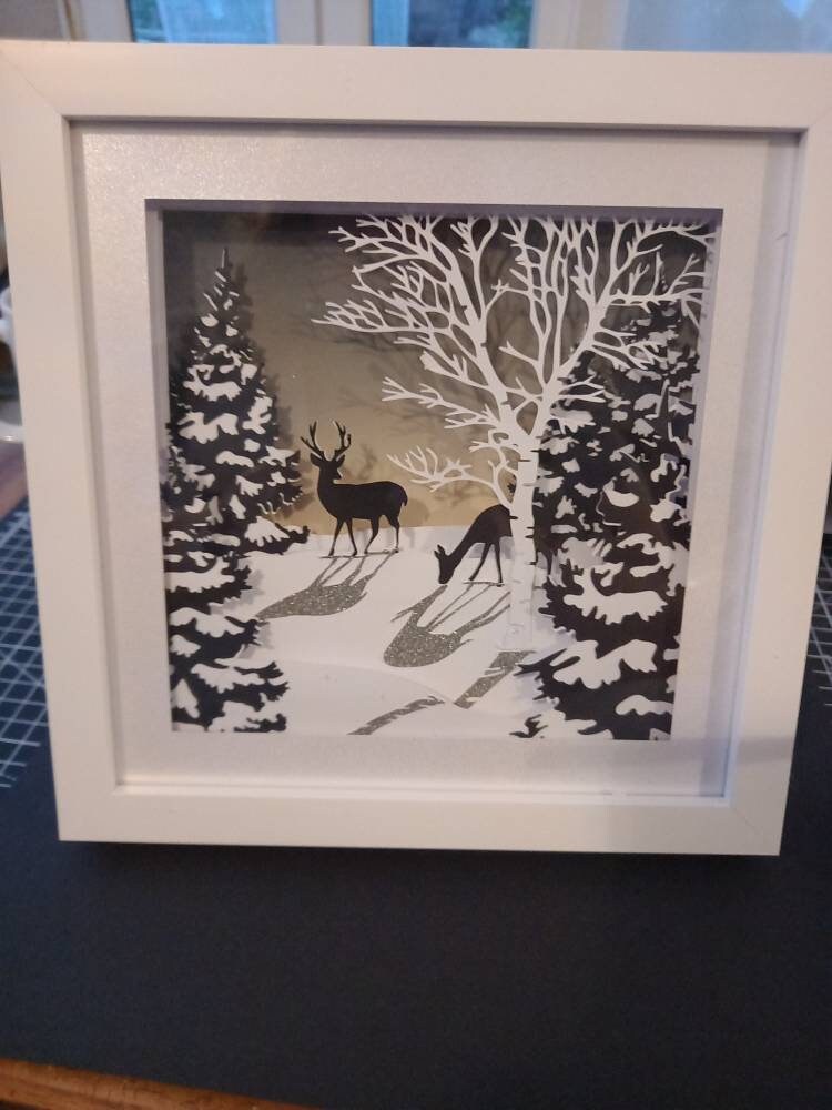 Woodland Deer in Moonlight 3D Light up Shadow Box Set in High - Etsy UK