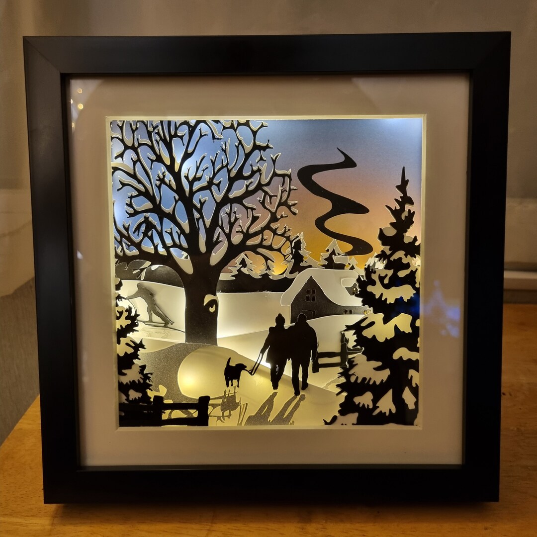Winter Snow Scene Light up Frame, 3D Shadow Box, Set in High Quality 9 ...