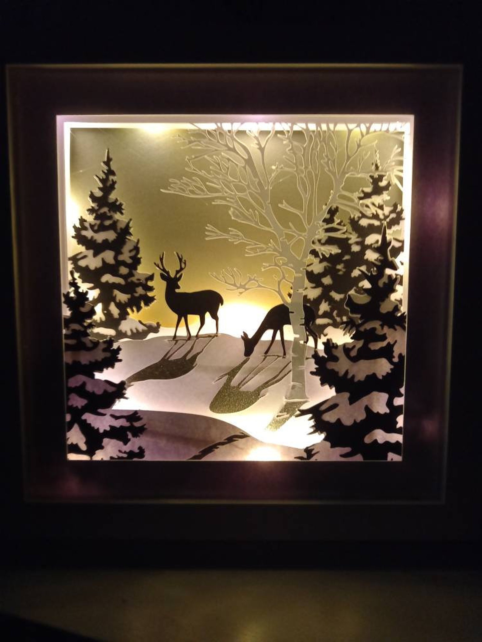 Woodland Deer in Moonlight 3D Light up Shadow Box Set in High - Etsy