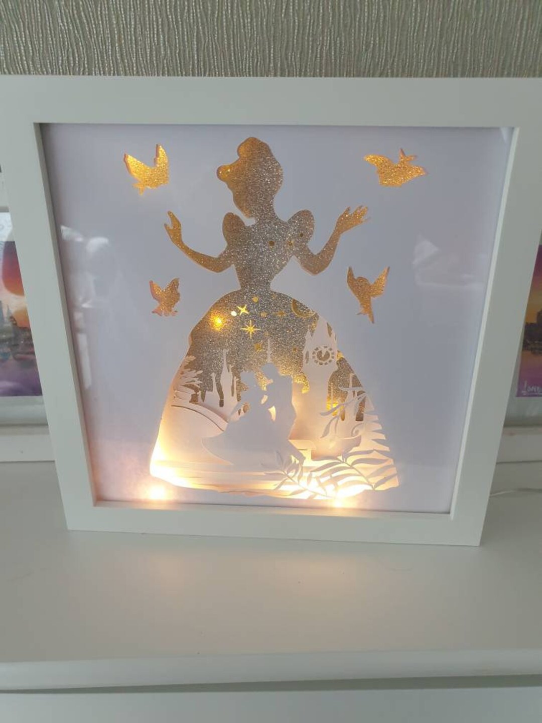 Cinderella Inspired Light up 3D Shadow Box Set in 9 X 9 in High Quality ...
