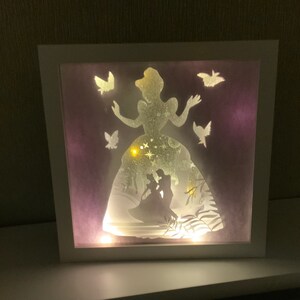 Cinderella Inspired Light up 3D Shadow Box Set in 9 X 9 in High Quality ...