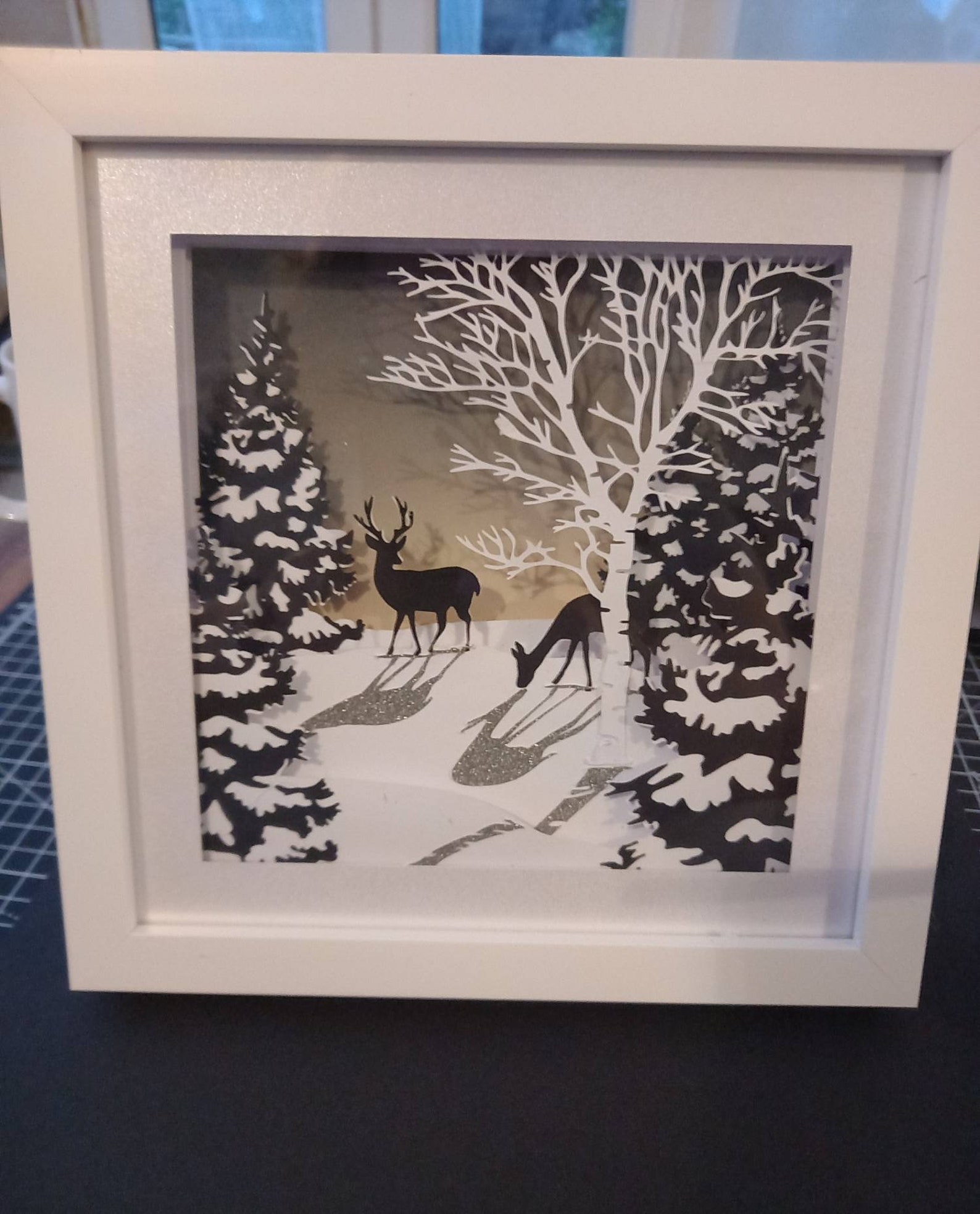 Woodland Deer in Moonlight 3D Light up Shadow Box Set in High - Etsy