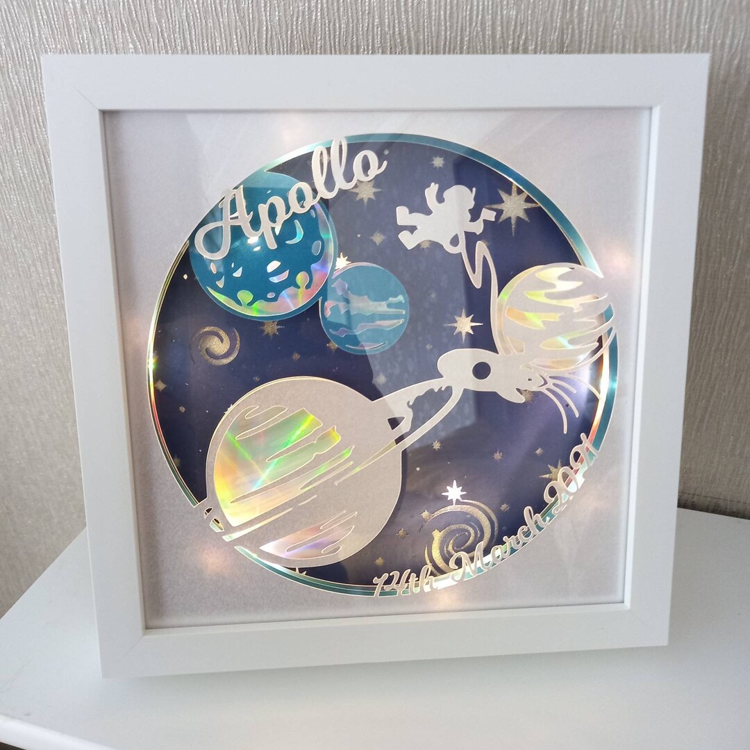 Personalised Space Theme 3D Light up Frame, Astronaut Planets Shadow ...