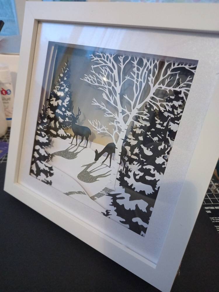 Woodland Deer in Moonlight 3D Light up Shadow Box Set in High - Etsy UK