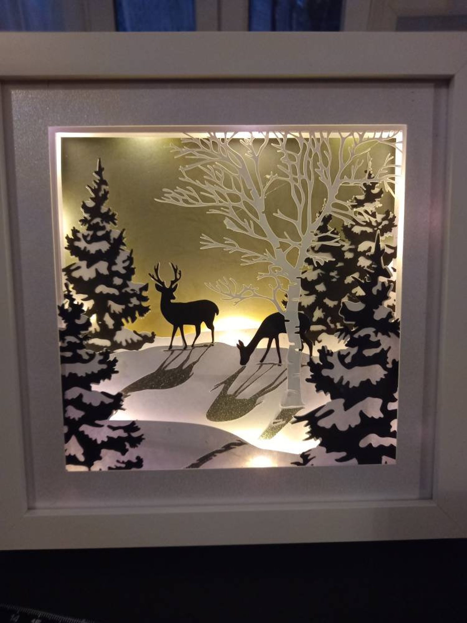 Woodland Deer in Moonlight 3D Light up Shadow Box Set in High - Etsy