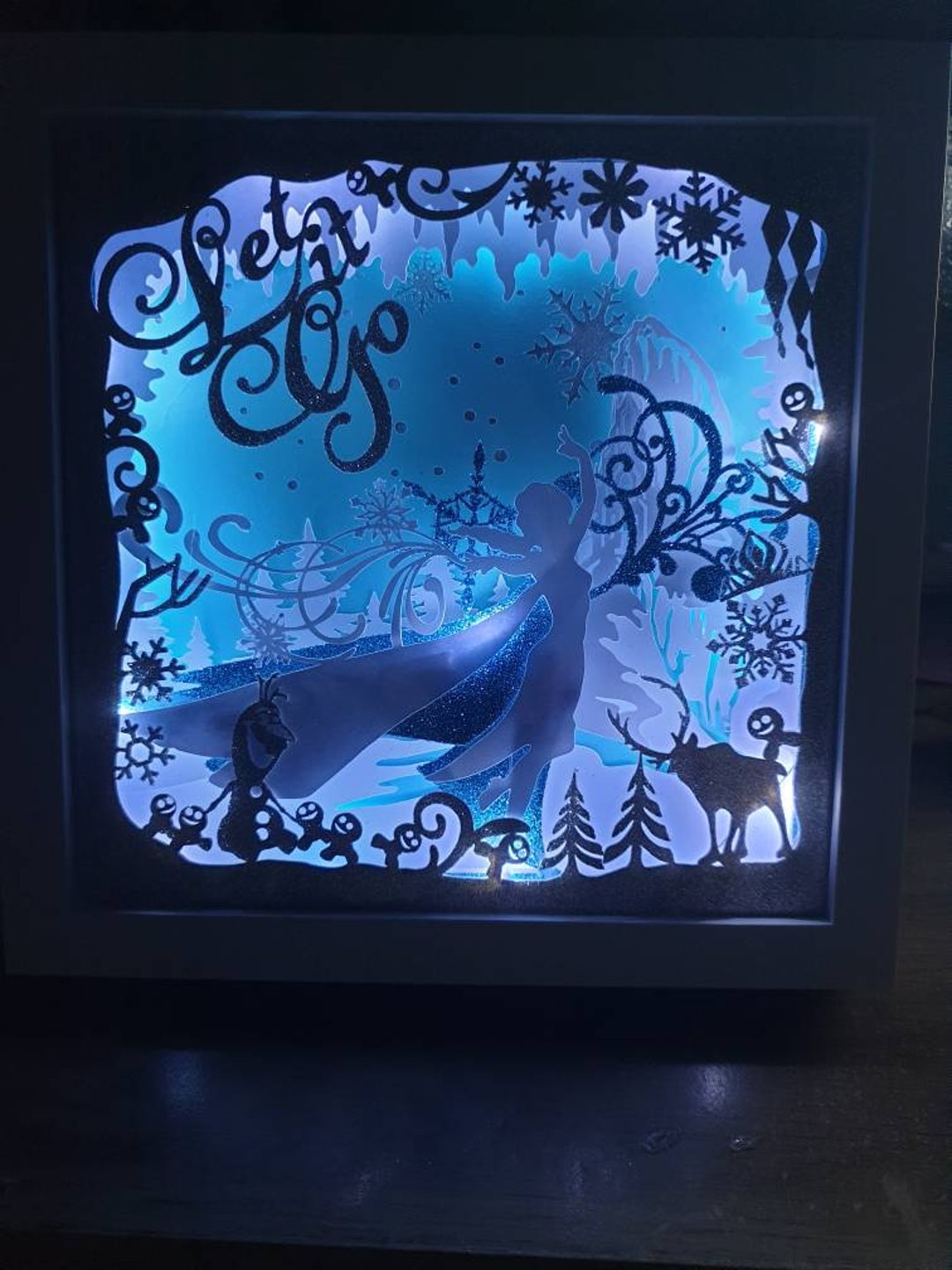 Frozen, Elsa 3D Inspired 3D Light up Shadow Box Set in 9 X 9in High ...
