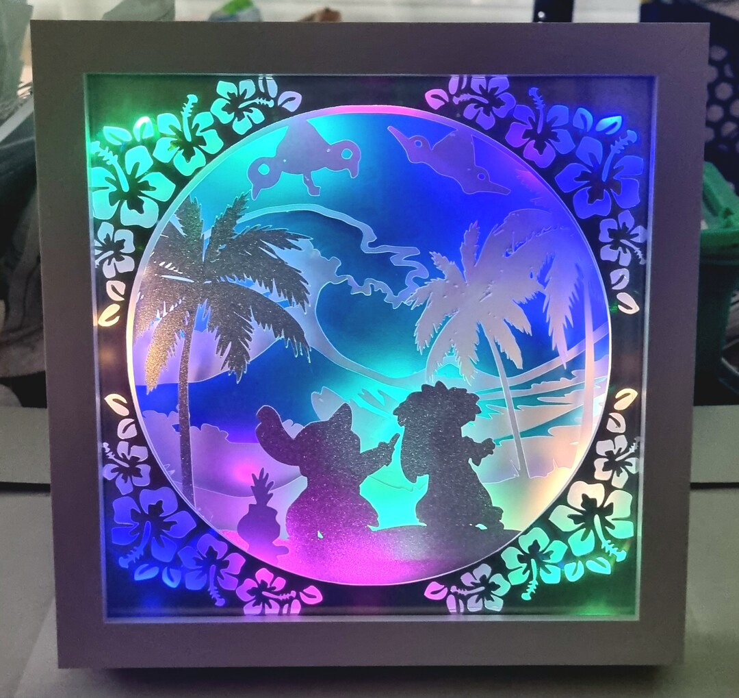 Lilo and Stitch Inspired 3D Light up Shadow Box Set in 9 X 9in High ...