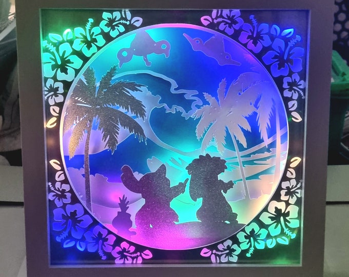 Lilo and Stitch Inspired 3D Light up Shadow Box Set in 9 X 9in High ...